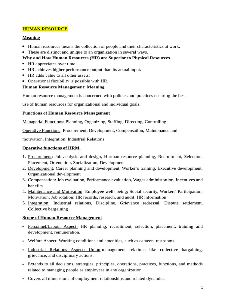 HRM NOTES Fin | PDF | Human Resources | Human Resource Management