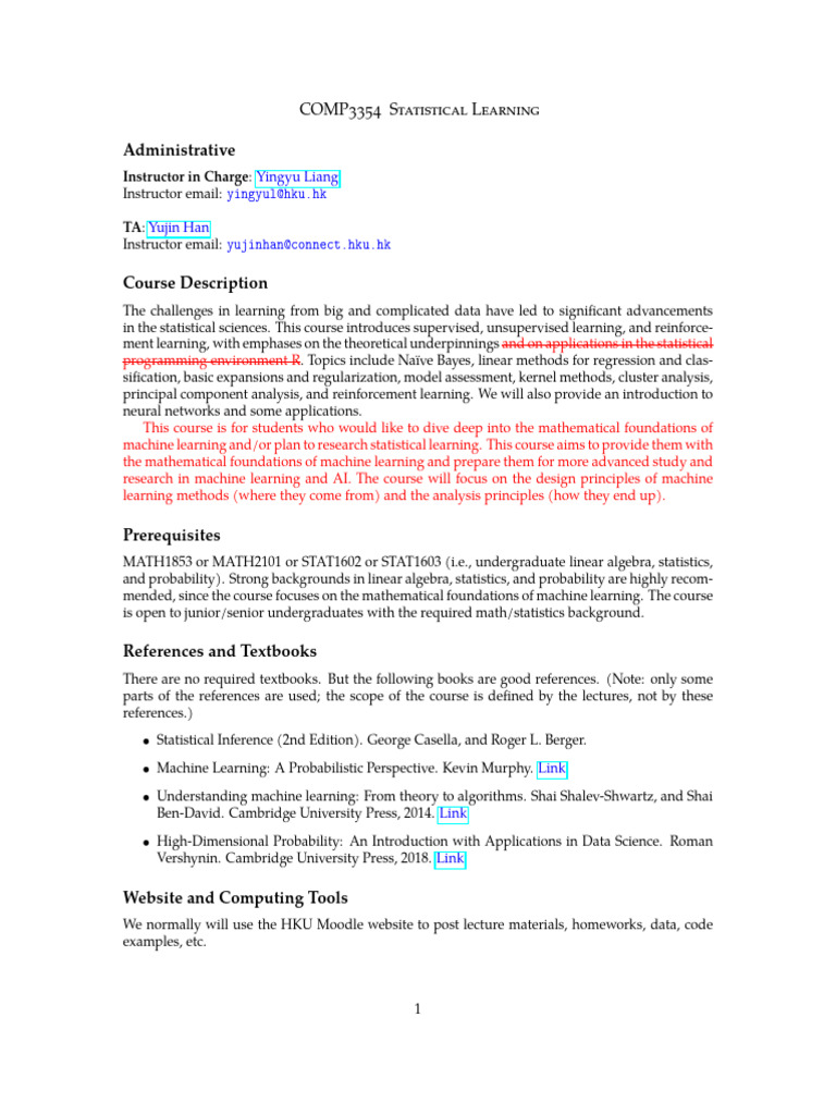 Statistical Learning 2024 Syllabus | PDF | Machine Learning | Statistics