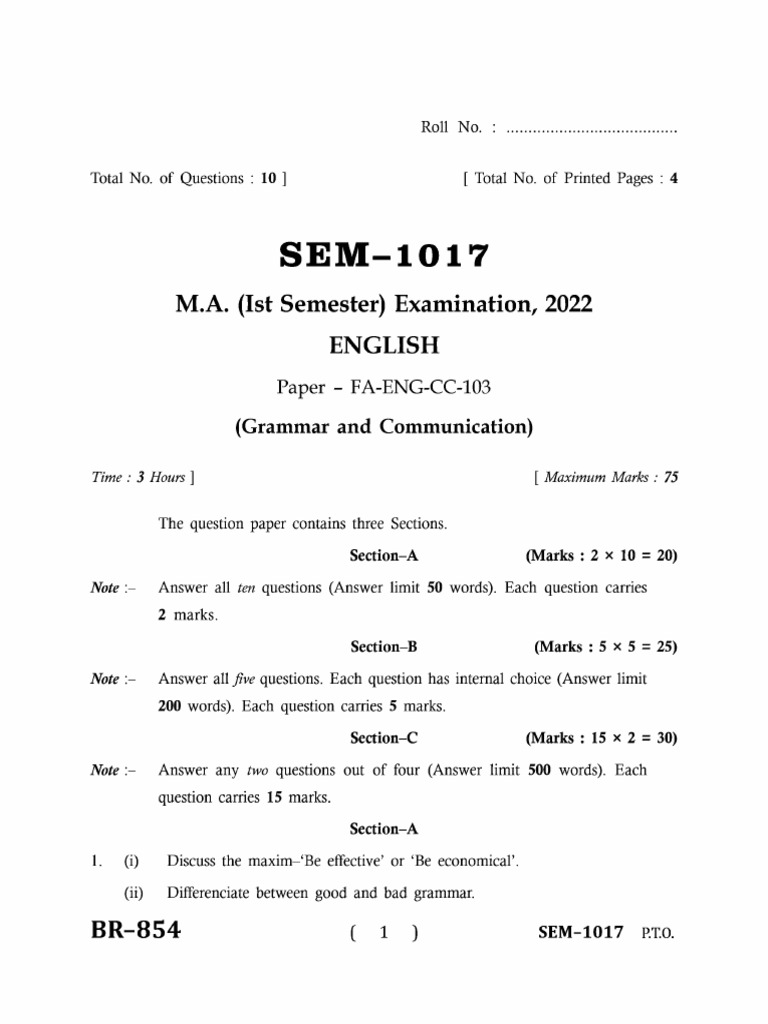 ma-1-sem-english-grammar-and-communication-sem-1017-2022 | PDF
