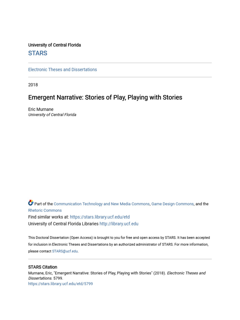 Emergent Narrative - Stories of Play Playing With Stories | PDF ...