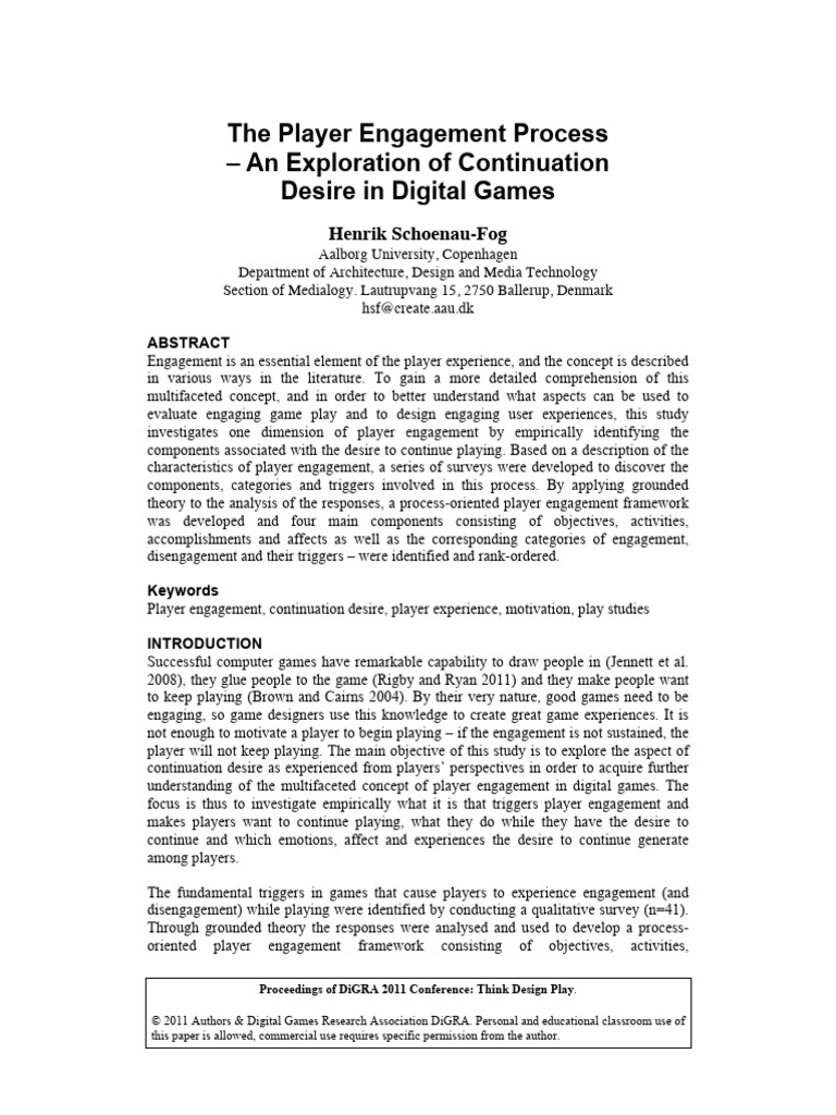 The Player Engagement Process– an Exploration of Continuation Desire in Digital GamesHenrik ...
