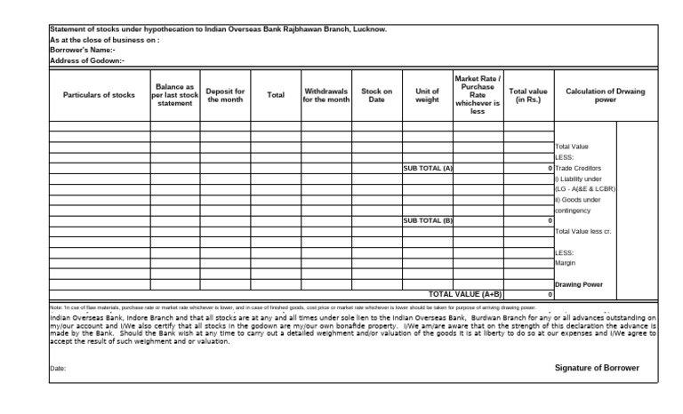 Stock Statement Format Fill | PDF | Stocks | Banks