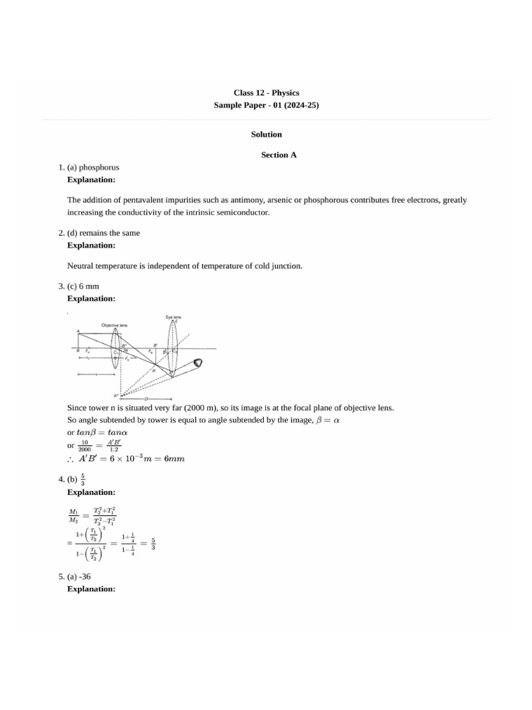 12 Physics SP 01f | PDF