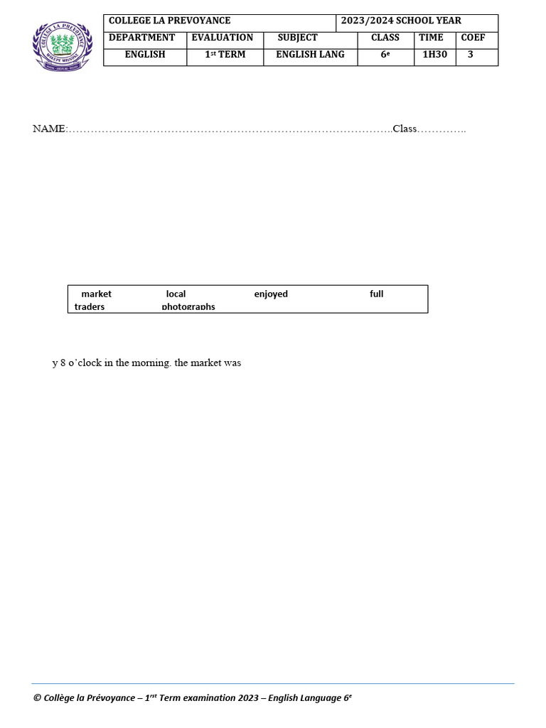 Anglais 6e - Compo 1er Trimestre 2023 | PDF | Foods | Cuisine