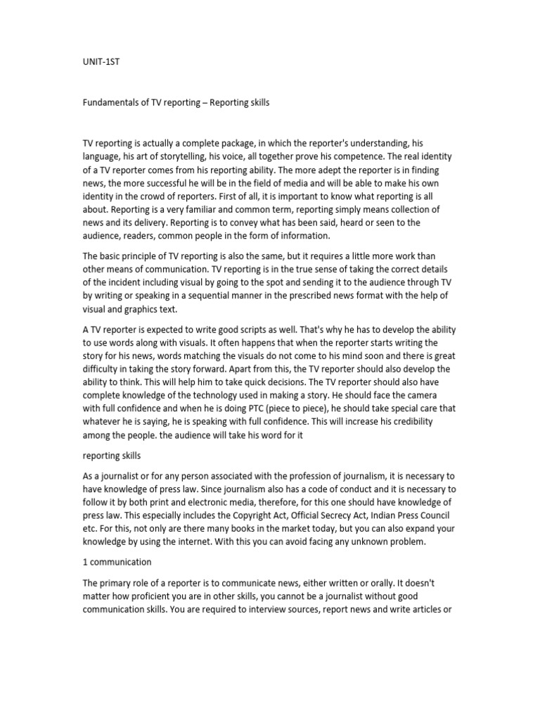 TV Journalism & Production Unit - 1ST (English) | PDF | Satellite | News