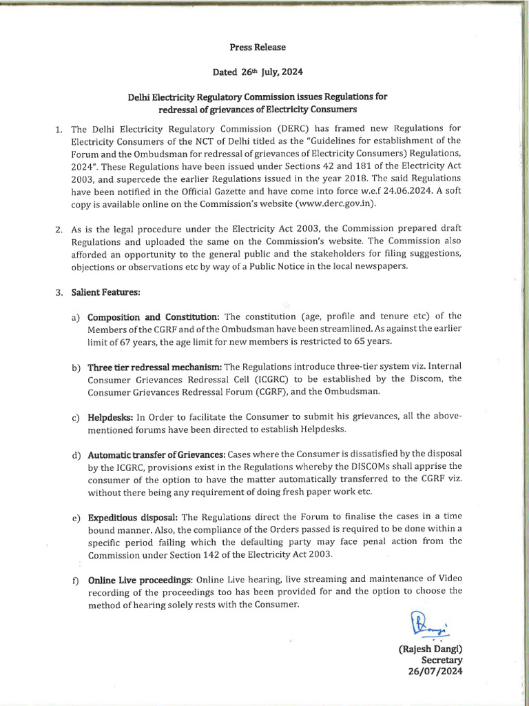 Press Release On Guidelines For Establishment of The Forum and The Ombudsman For Redressal of ...