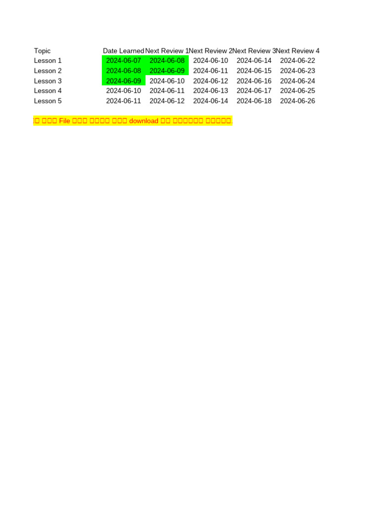 Space Repetition Schedule | PDF