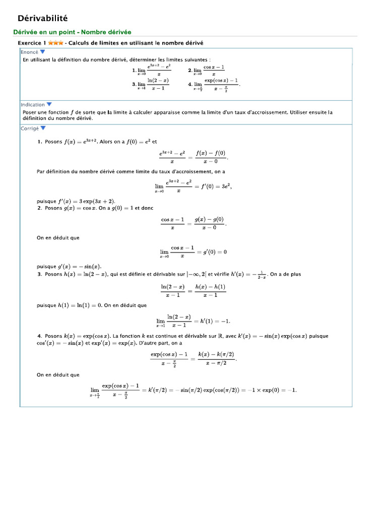 06 - Dérivabilité Des Fonctions Réelles BIBMATH | PDF