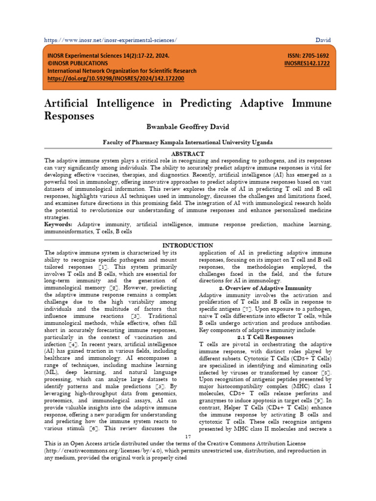 Artificial Intelligence in Predicting Adaptive Immune Responses (WWW ...