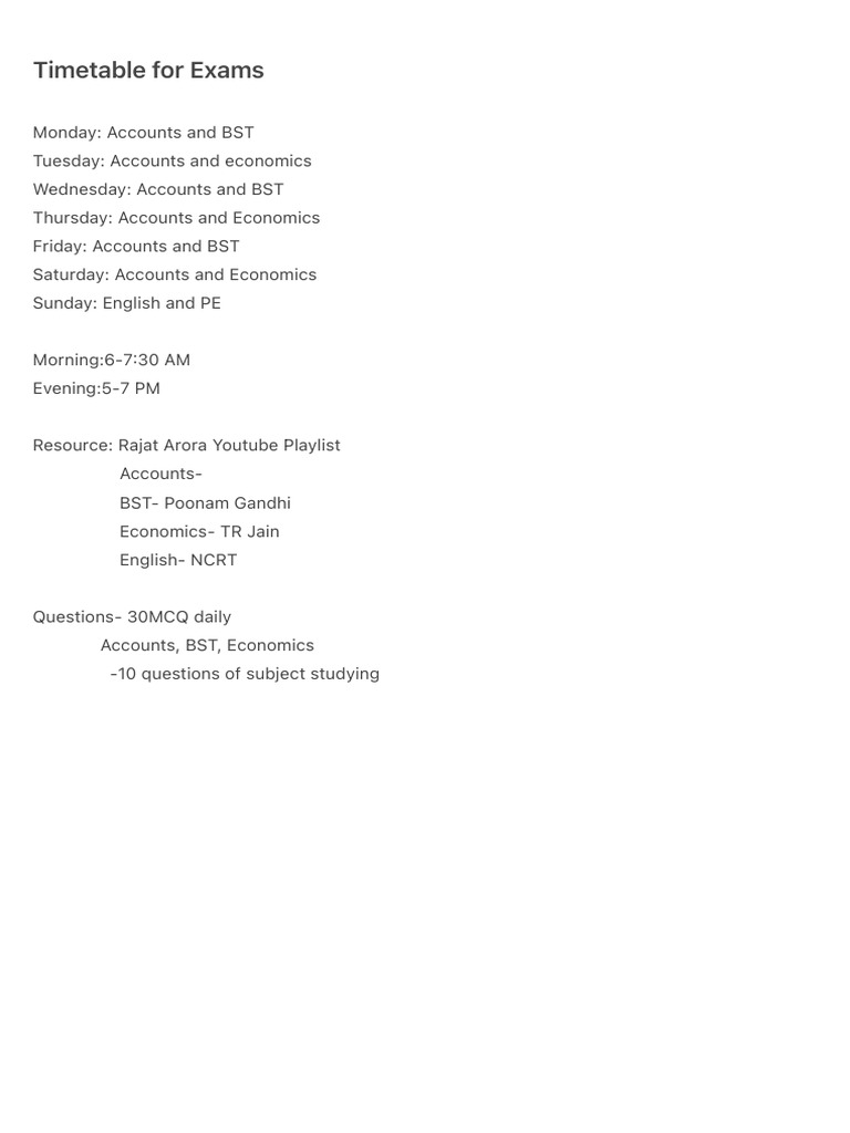 Exam Prep Schedule for Students | PDF