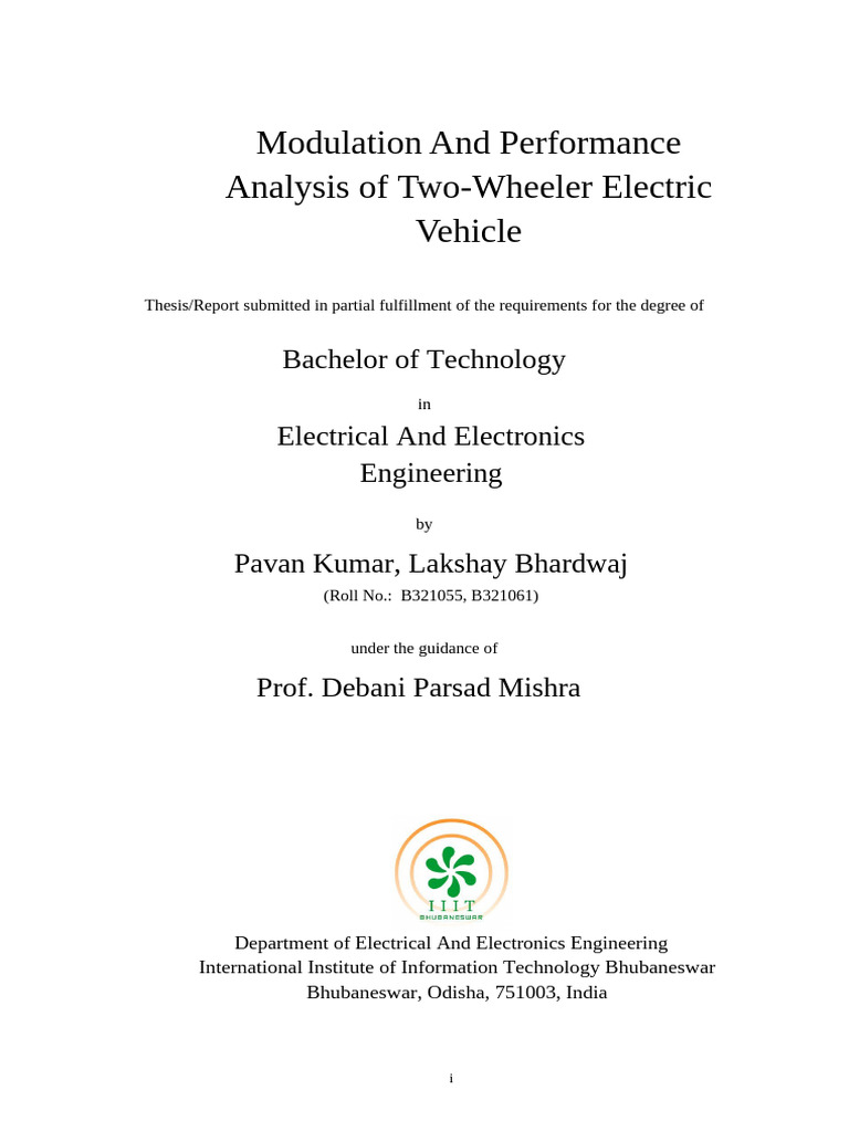 Btech Thesis Format | PDF | Electric Vehicle | Electric Motor