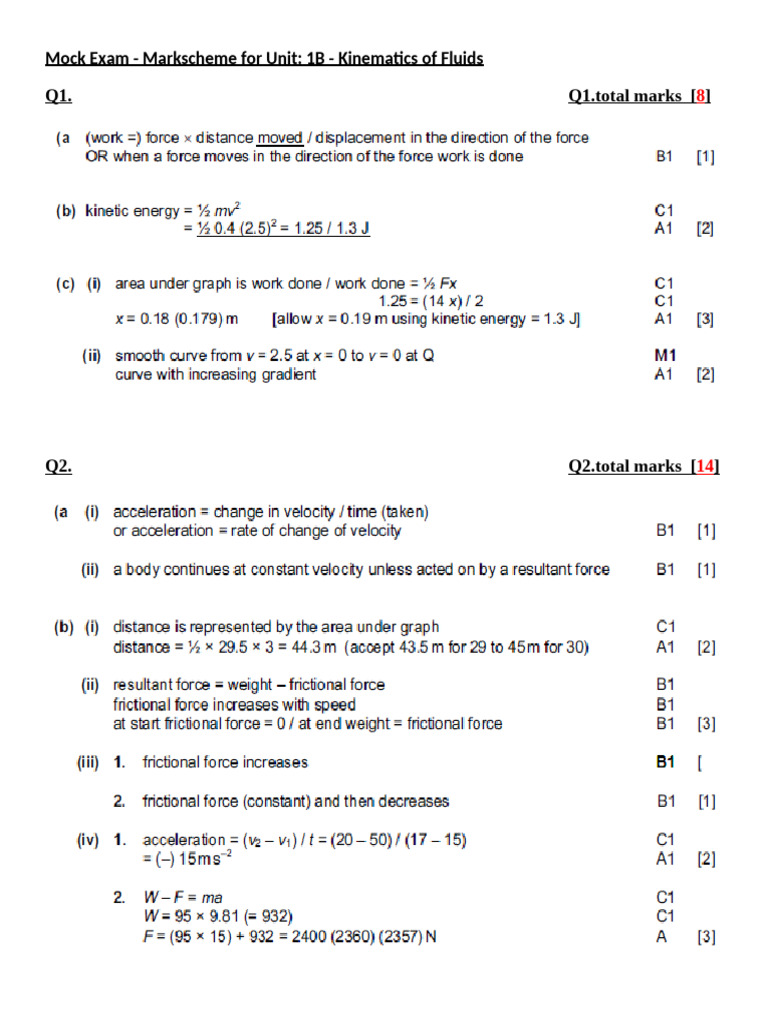 1B - Long Questions Markscheme - Mock 2 | PDF | Fluid Dynamics | Pressure