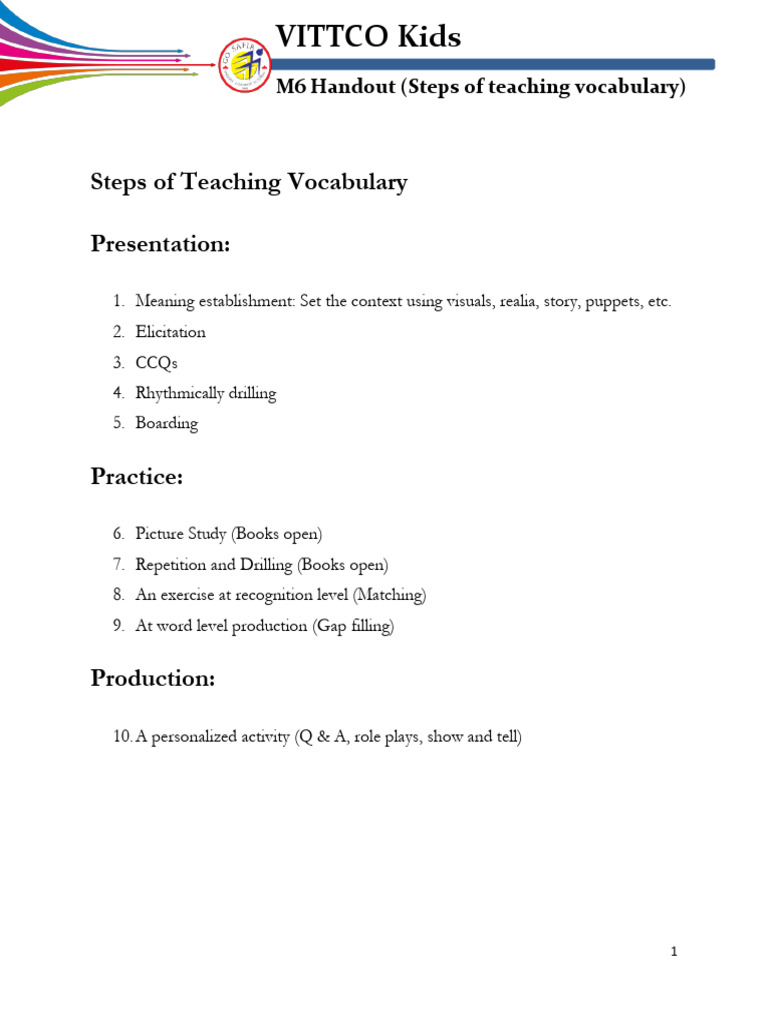 Steps for Teaching Vocabulary to Kids | PDF