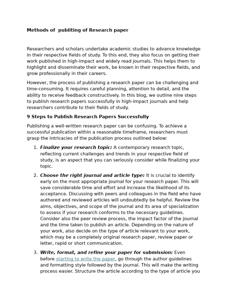 9 Steps to Publish Research Papers | PDF | Academic Publishing ...