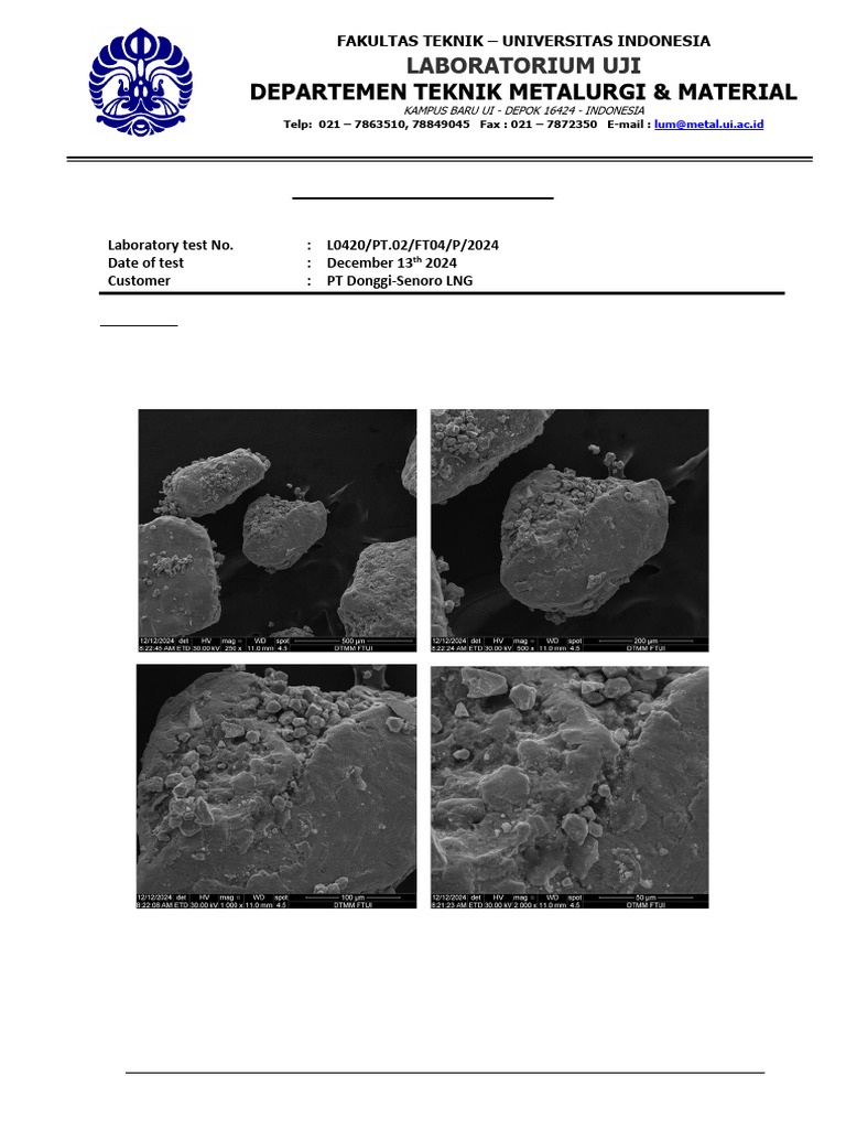 Analisa Pengujian Sem-eds l0420 | PDF | Iron | Scanning Electron Microscope