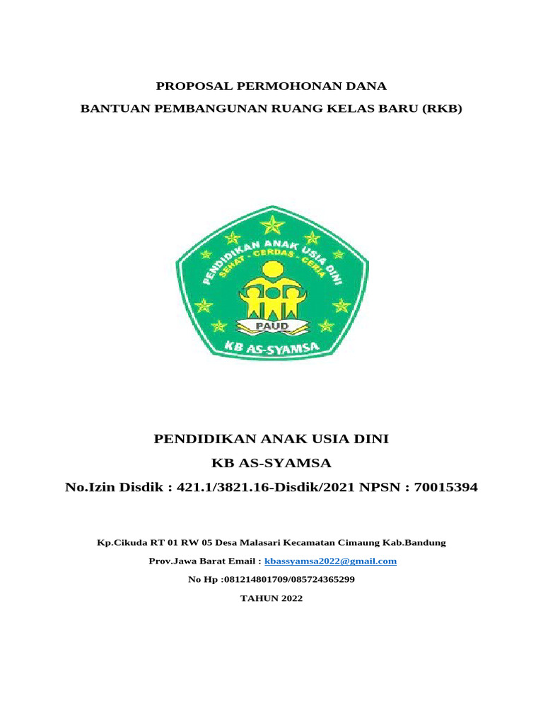 Proposal Dana Pembangunan RKB KB As-Syamsa | PDF