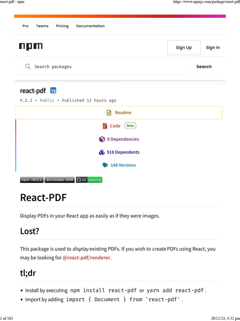React-Pdf - npm-1 | PDF | Parameter (Computer Programming) | Computing