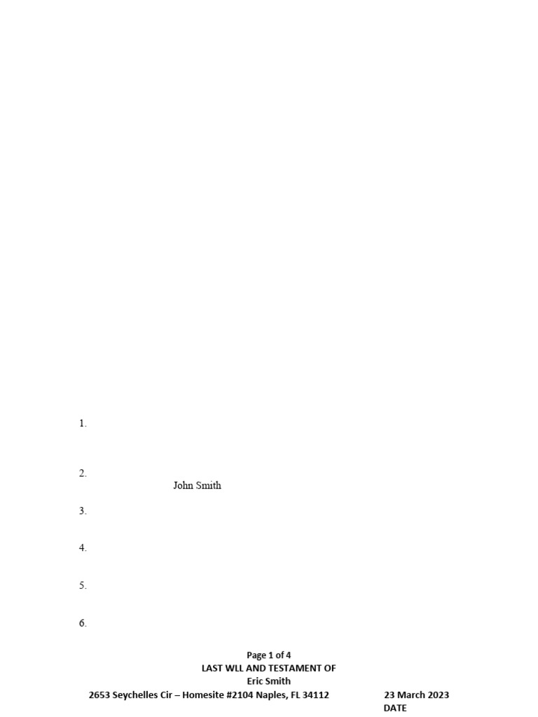 Florida Last Will of Eric Smith | PDF | Civil Law (Common Law) | Legal ...