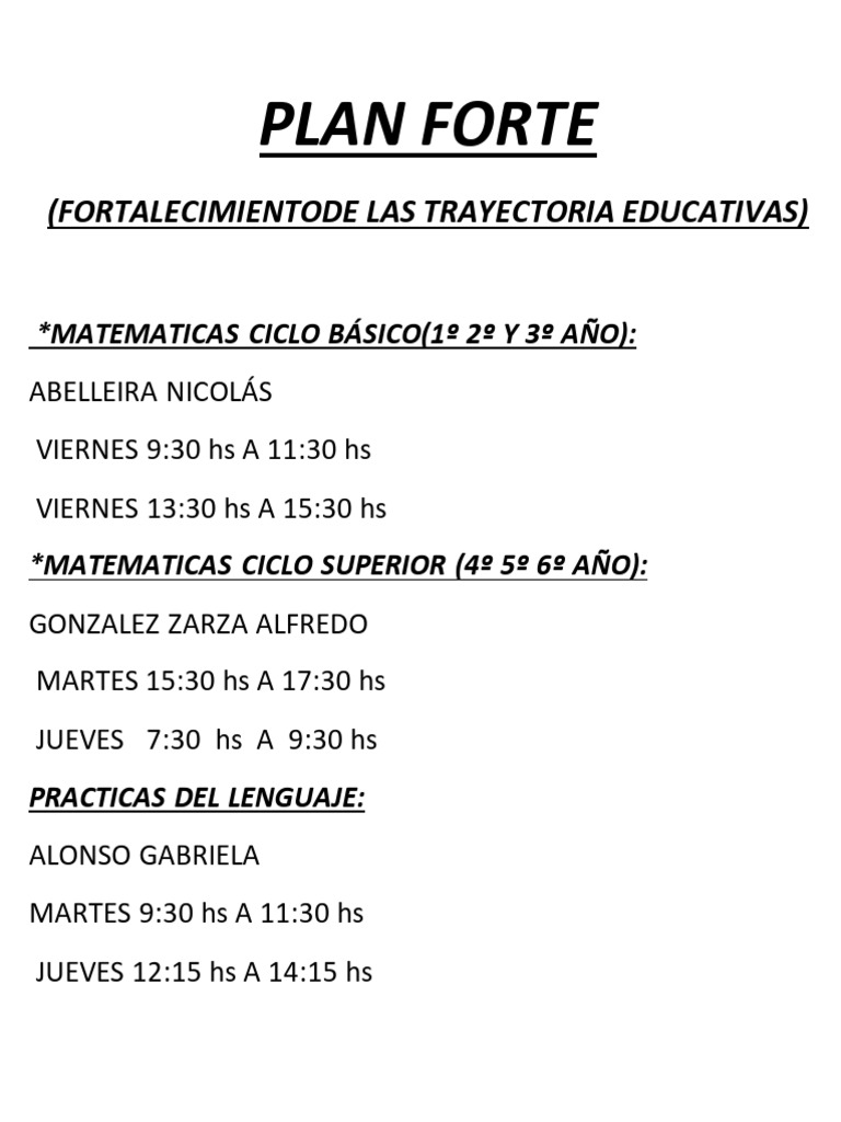 Plan Forte: Fortalecimiento Educativo | PDF
