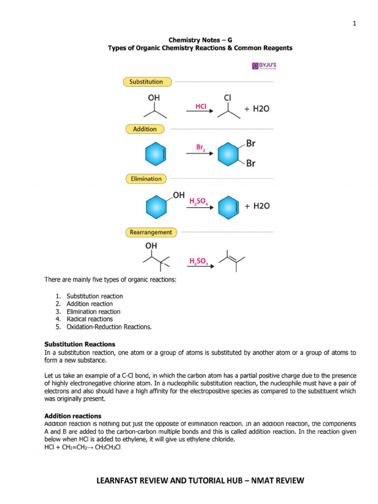 Chem Notes G - Organic Reactions | PDF