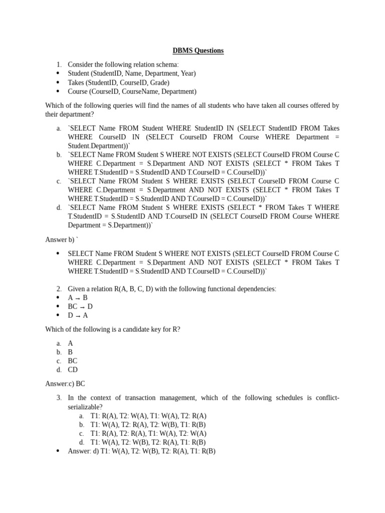DBMS Questions MCQ | PDF | Data Management | Information Retrieval