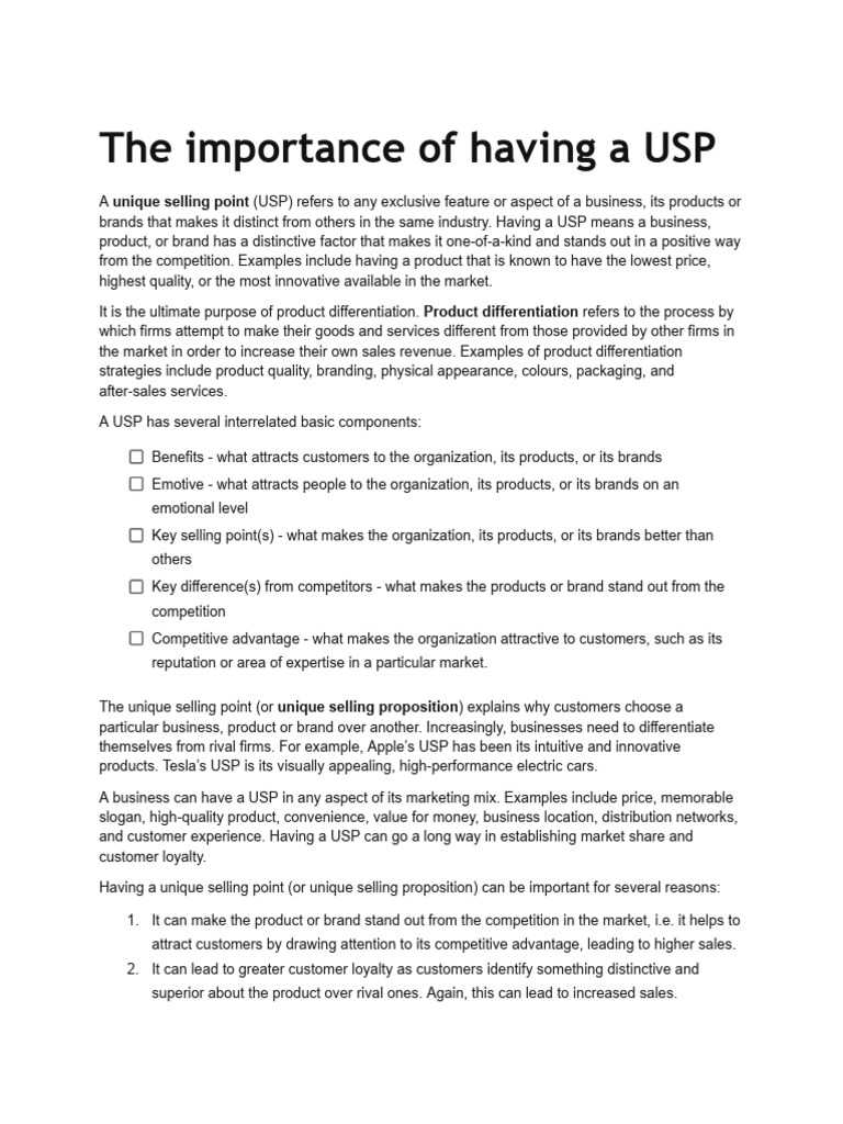 USP___Differentaition_Notes | PDF | Brand | Competitive Advantage