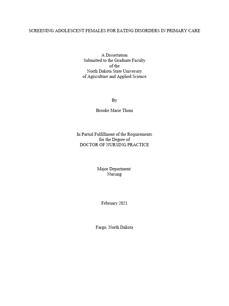 Screening Adolescent Females For Eating Disorders in Primary Care | PDF ...