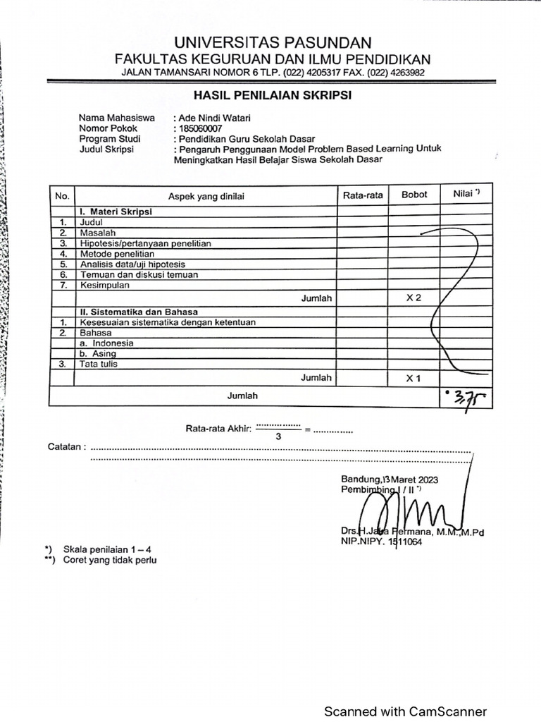 Hasil Penilaian Skripsi Dospem 2 | PDF