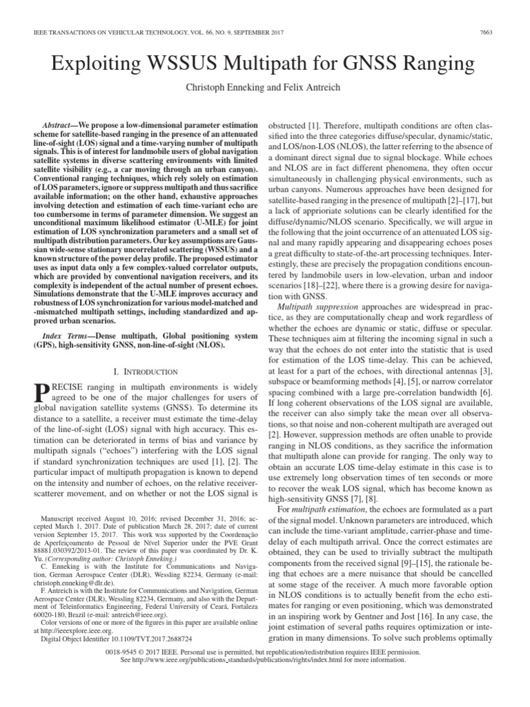 Exploiting WSSUS Multipath For GNSS Ranging | PDF | Ultra Wideband | Global Positioning System