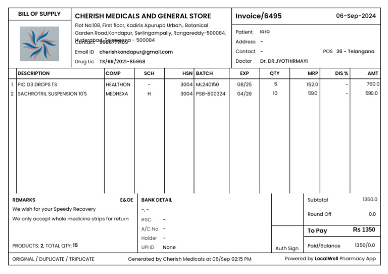 Supply Invoice for Sachrotril Suspension | PDF