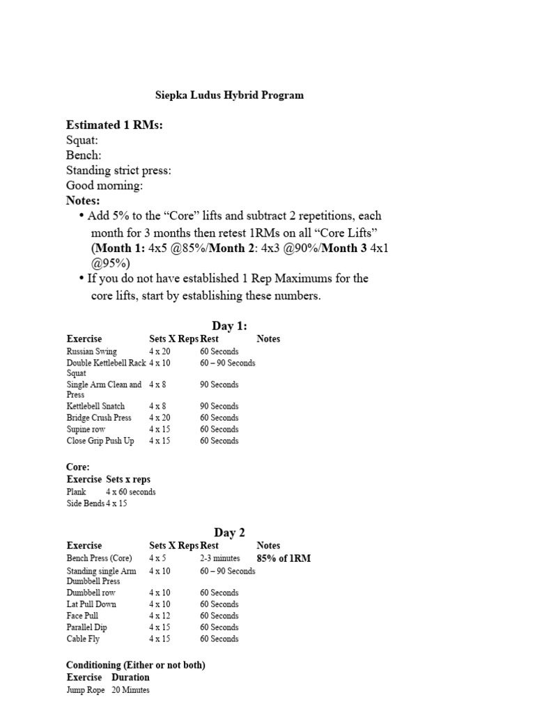 Siepka Ludus Hybrid Program | PDF | Kettlebell | Weight