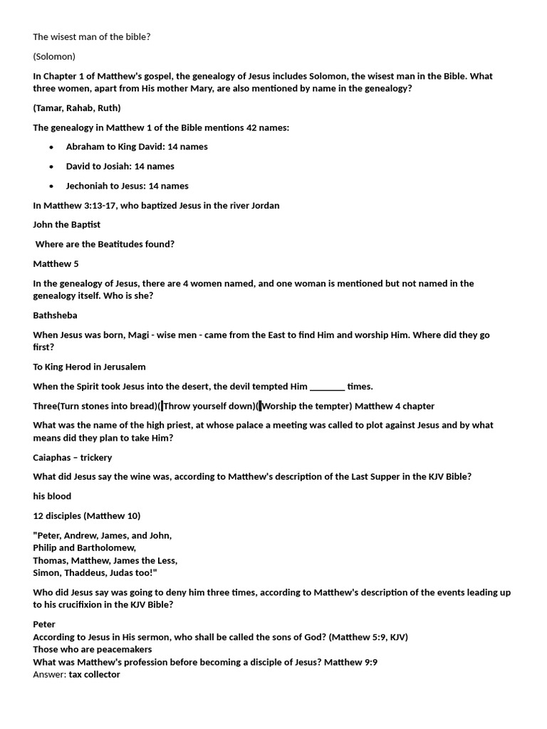 quiz | PDF | John The Baptist | Jesus