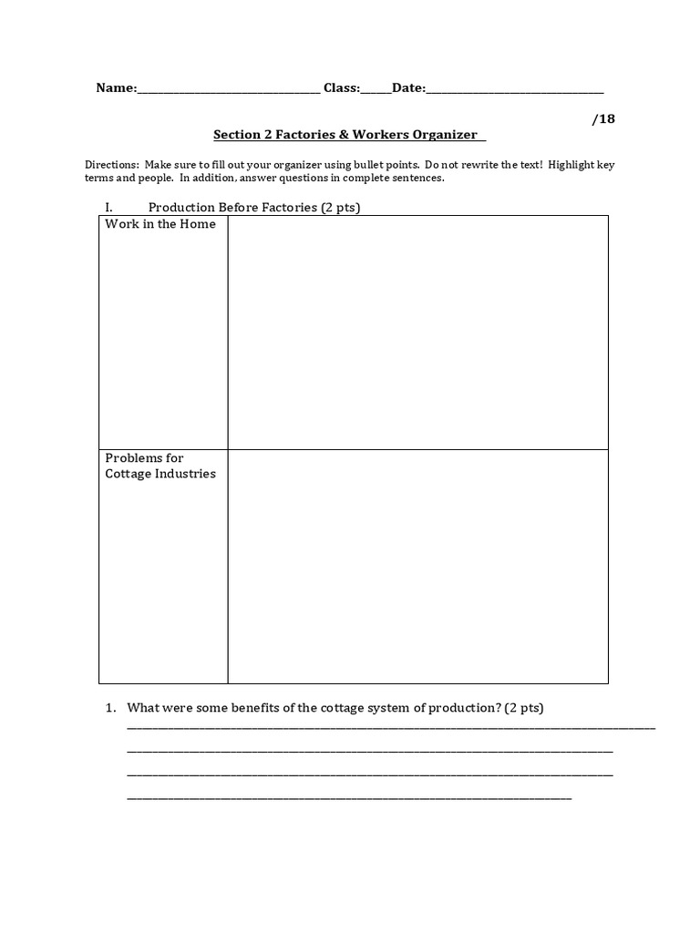 Section 2 Factories and Workers Worksheet | PDF | Economies ...