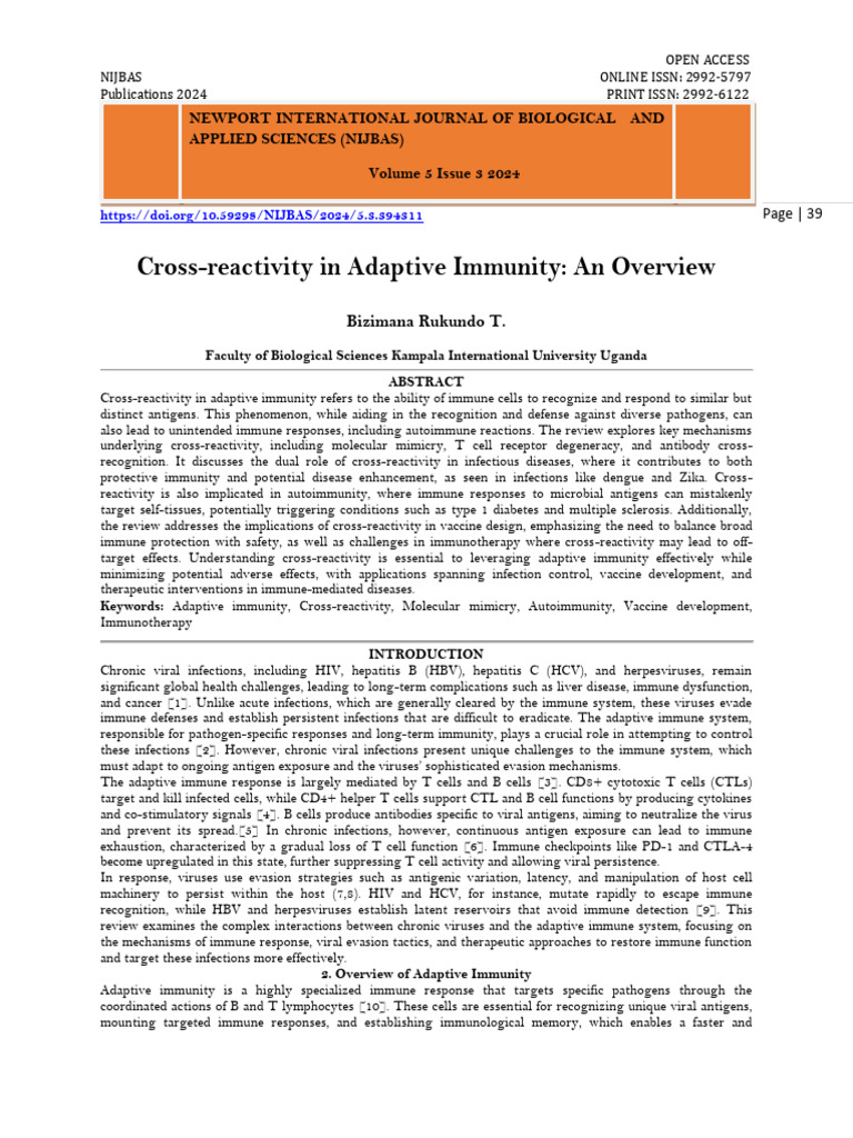 Cross-Reactivity in Adaptive Immunity: An Overview (WWW - Kiu.ac - Ug ...