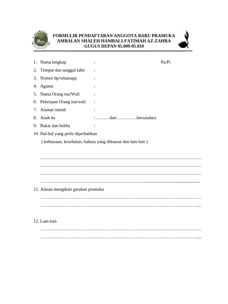 Formulir Pendaftaran Anggota Pramuka Baru1 | PDF