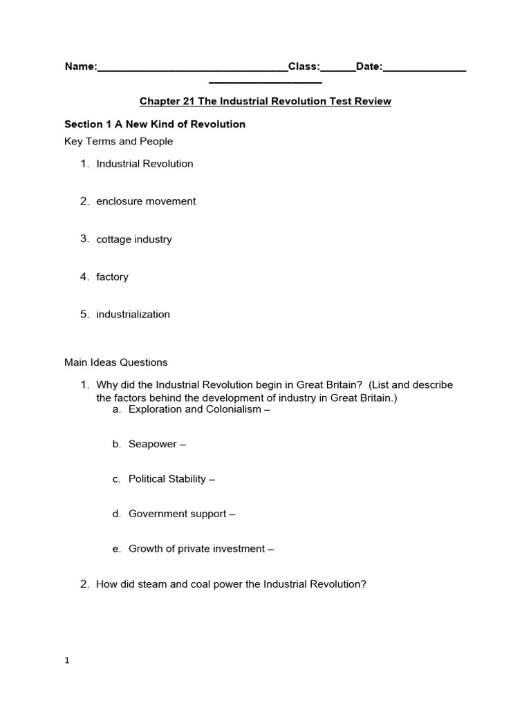 Industrial Revolution Test Review | PDF