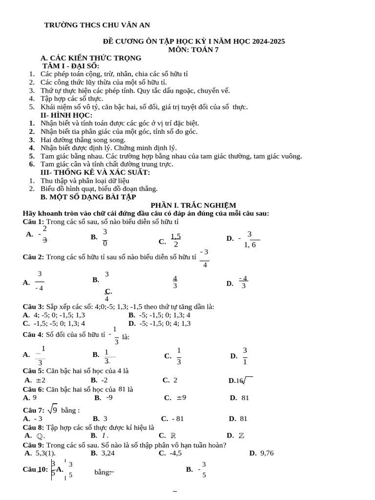ĐỀ CƯƠNG CK1 KHỐI 7 | PDF