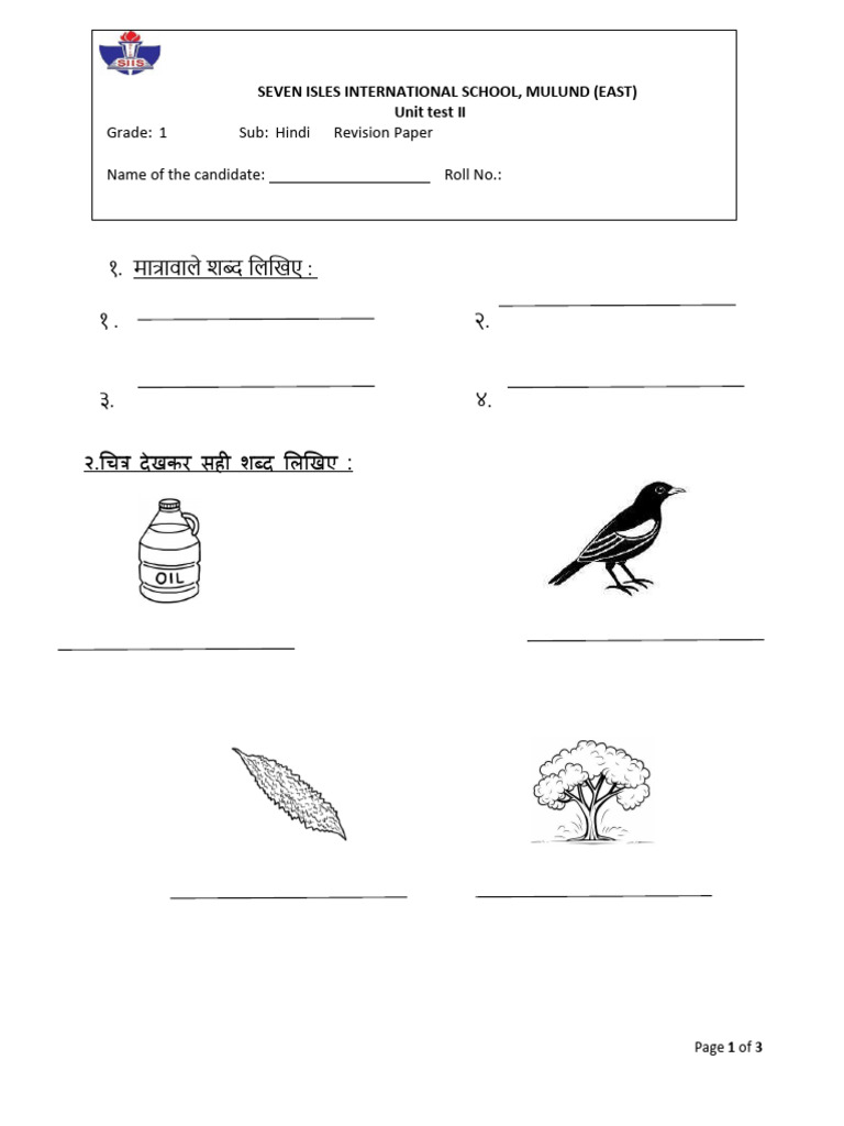Hindi Paper Unit Test | PDF