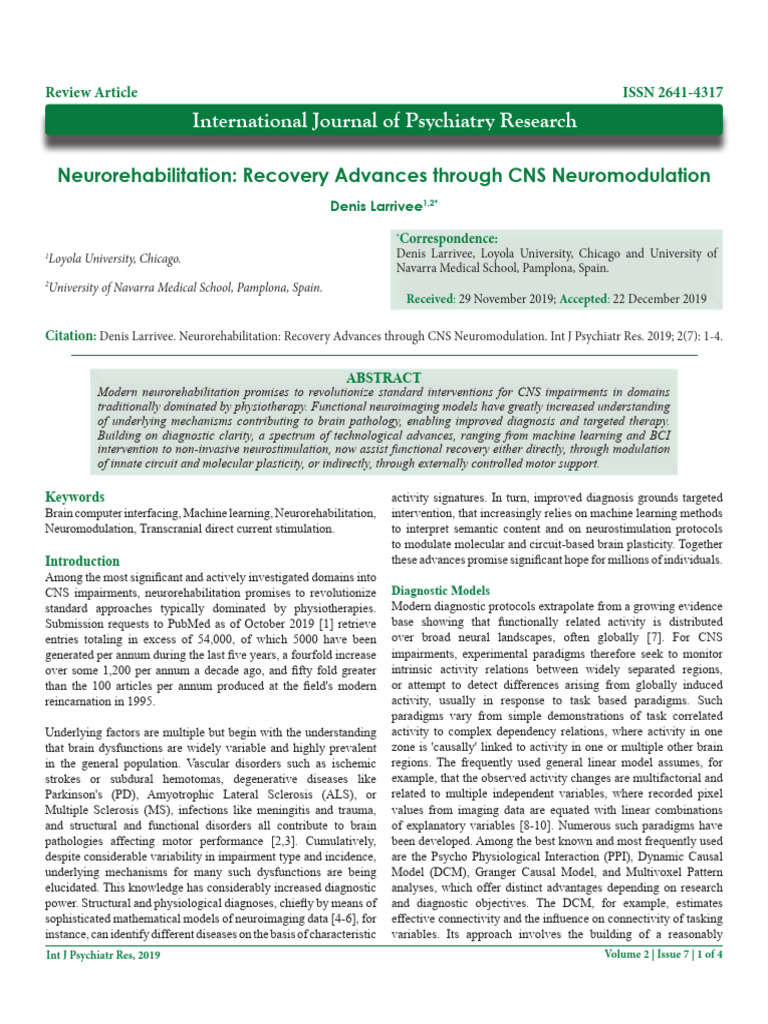 Neurorehabilitation Recovery Advances Through Cns Neuromodulation | PDF ...