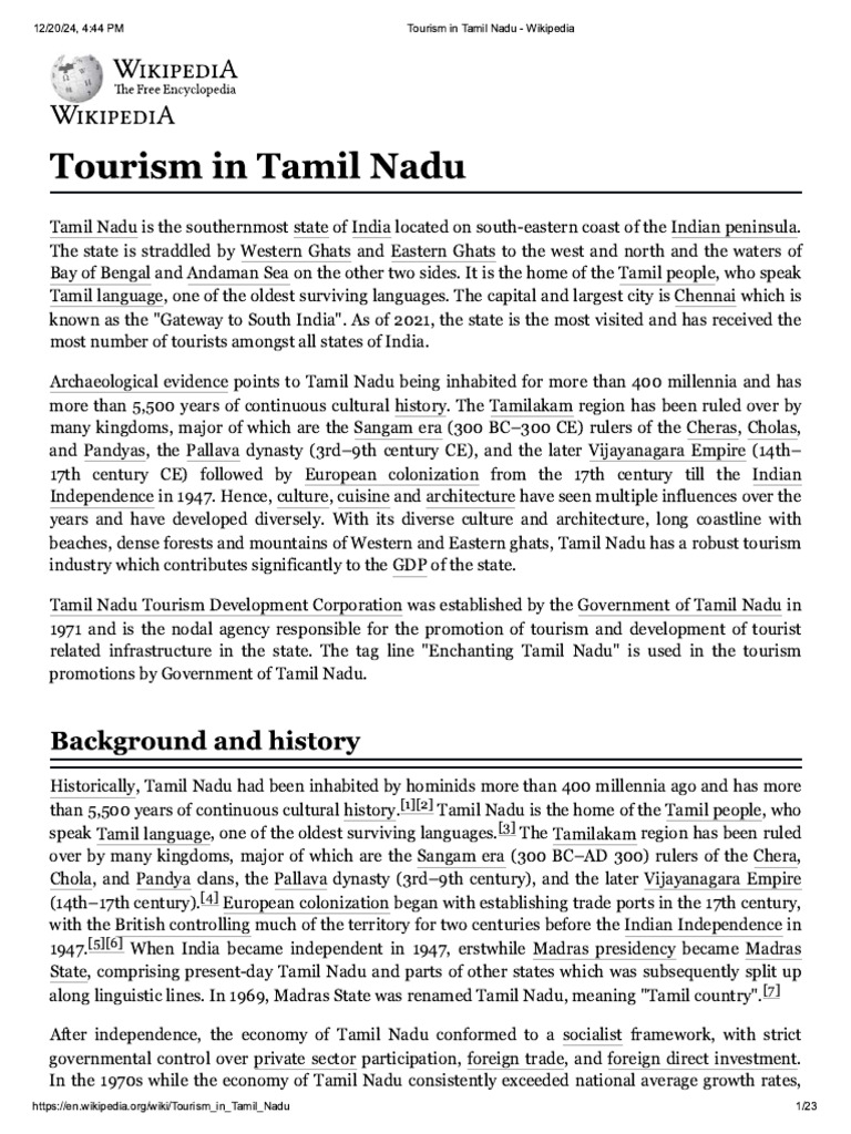 Tourism in Tamil Nadu - Wikipedia | PDF