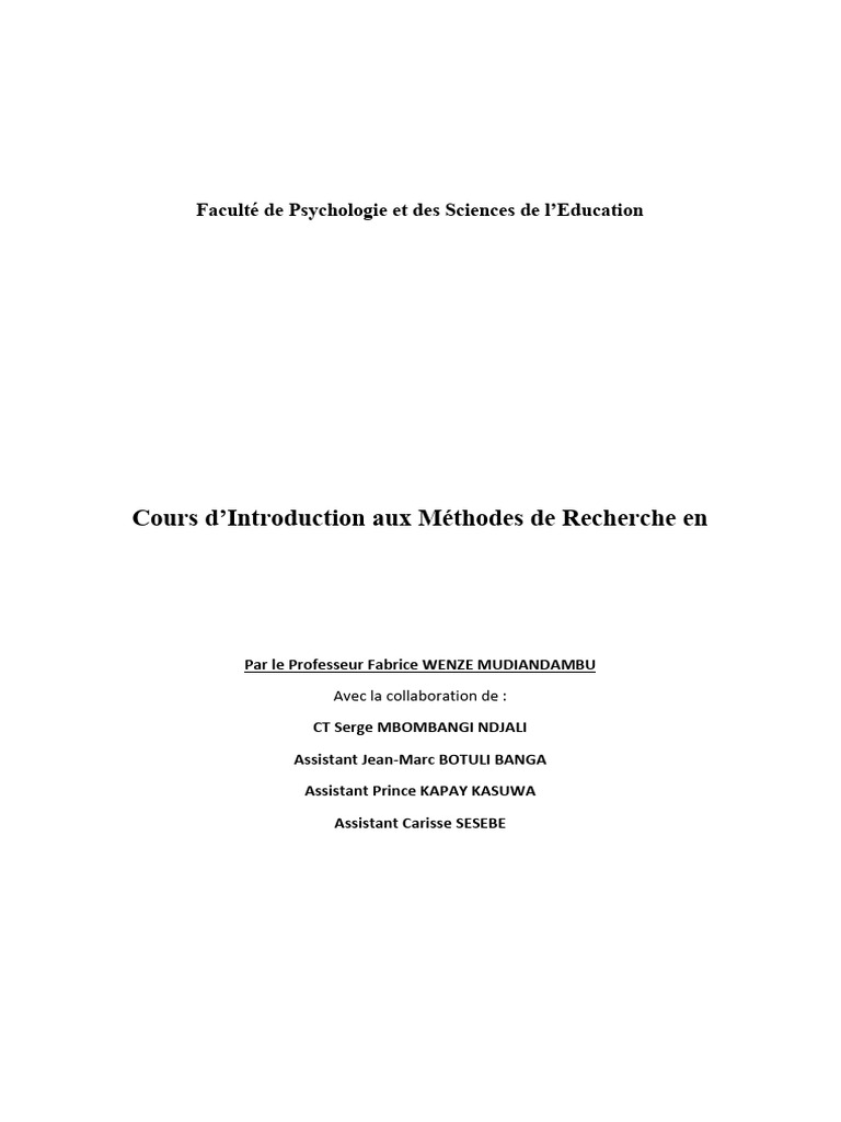 Introduction Aux Méthodes de Recherche en Sciences de Gestion COURS ...