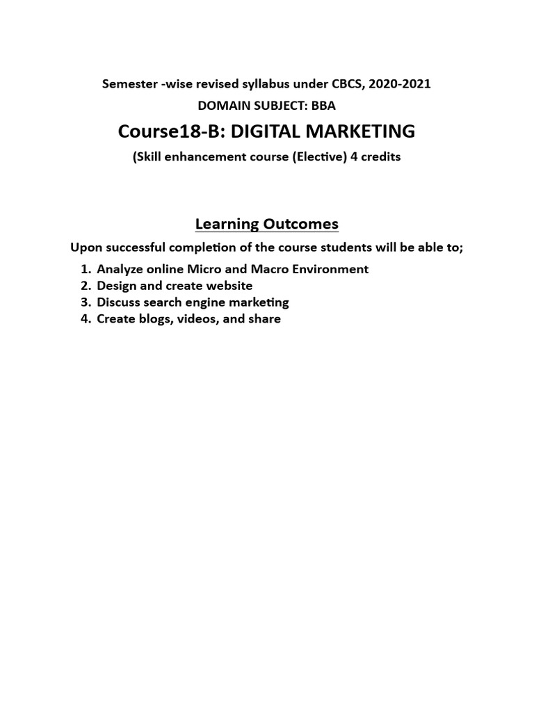 BBA Digital Marketing Syllabus 2021 | PDF | Digital Marketing | Marketing