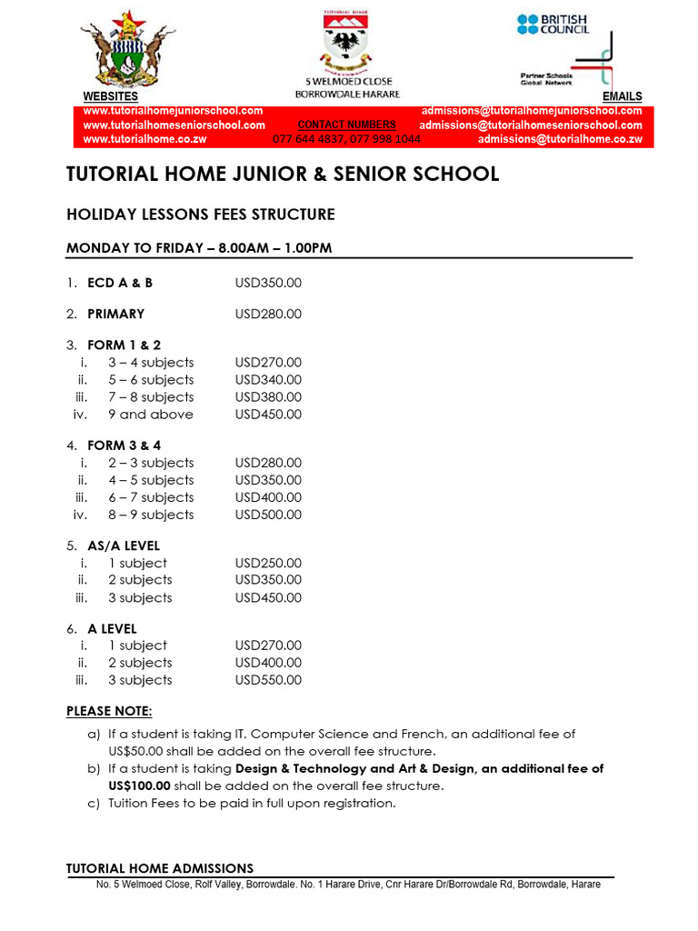 Holiday Lessons Fees Structure | PDF