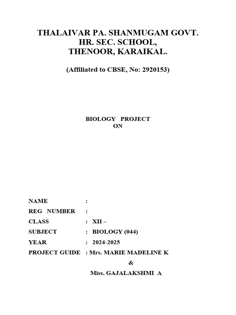 Project Front Page -Biology-rev | PDF