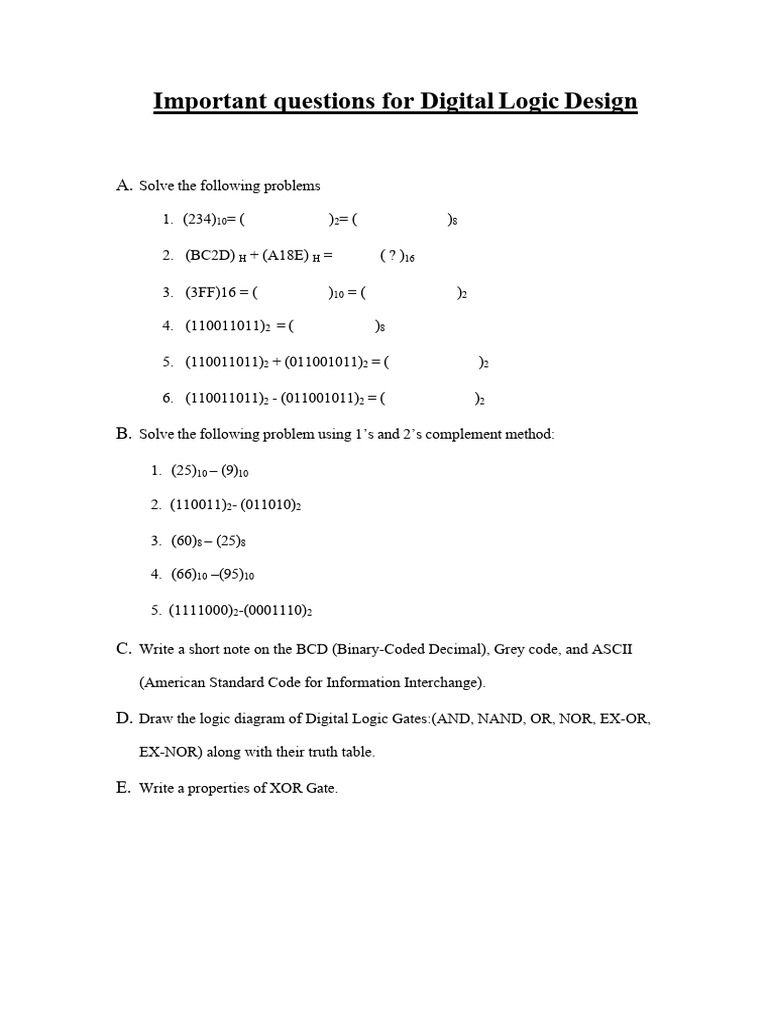 Important Questions For Digital Logic Design | PDF | Electronics ...