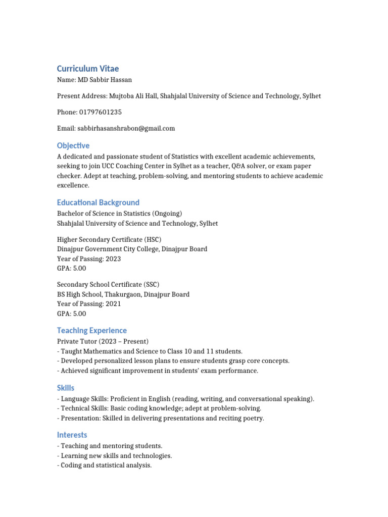 Sabbir Hassan CV | PDF