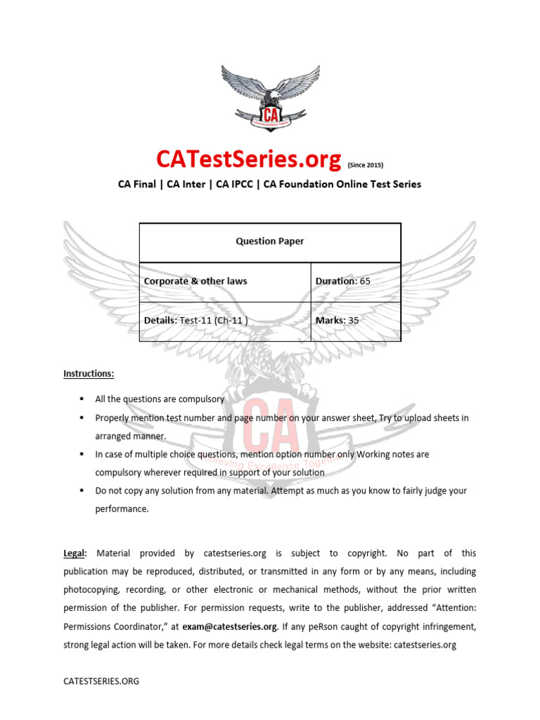 QUESTION PAPER CH 11 (1) | PDF | Copyright | Business Law