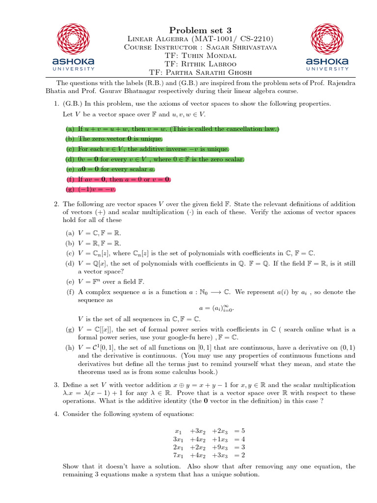 Problem set 3 | PDF | Vector Space | Derivative