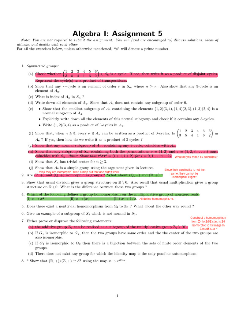 algebra_1_hw-5 | PDF | Geometry | Representation Theory