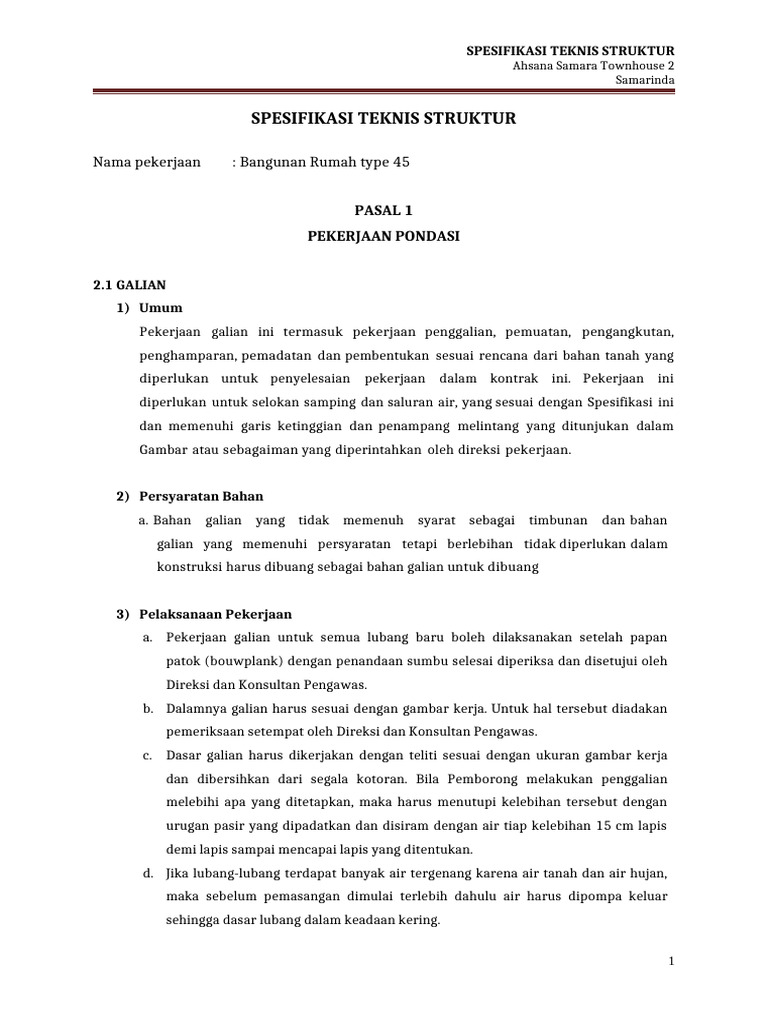 Spesifikasi Teknis Rumah Struktur | PDF